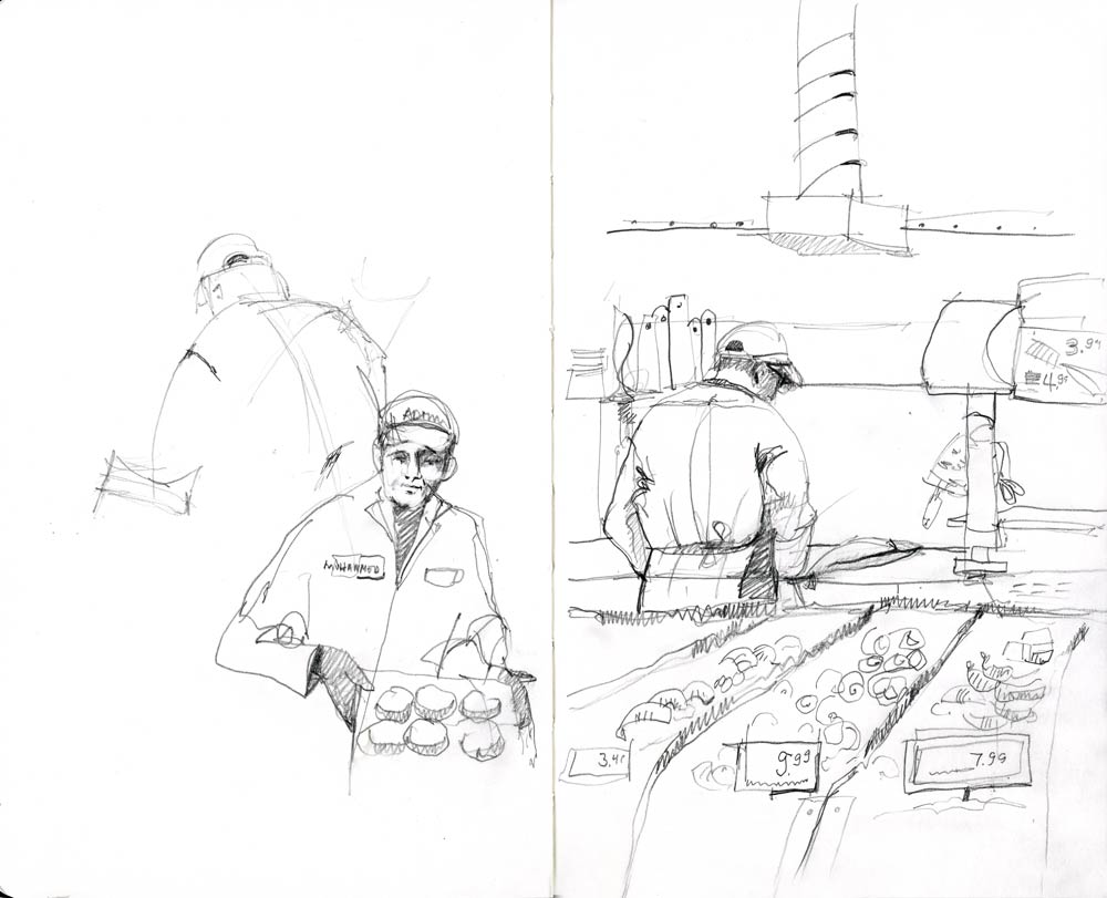 The butcher and the fishmonger | Shari Blaukopf's Sketchbook